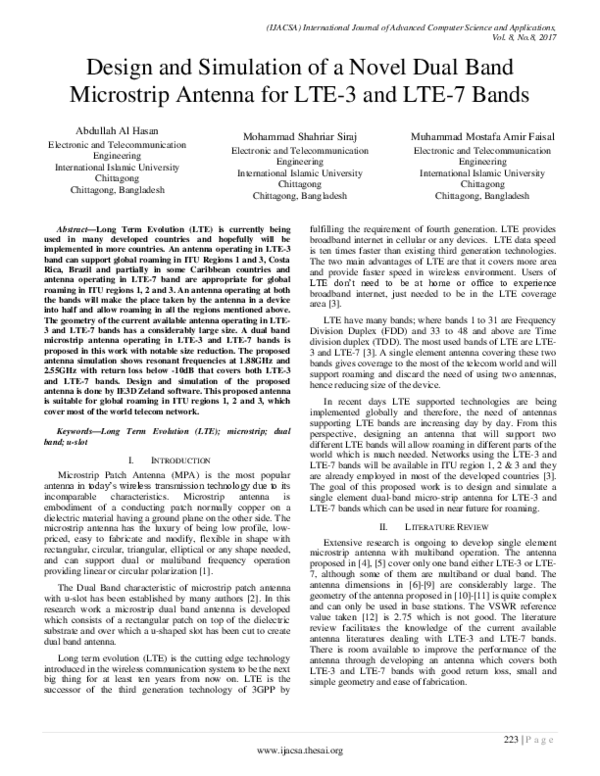 (PDF) Design and Simulation of a Novel Dual Band Microstrip Antenna for LTE-3 and LTE-7 Bands