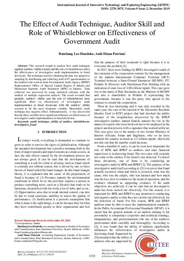 (PDF) The Effect of Audit Technique, Auditor Skill and Role of ...