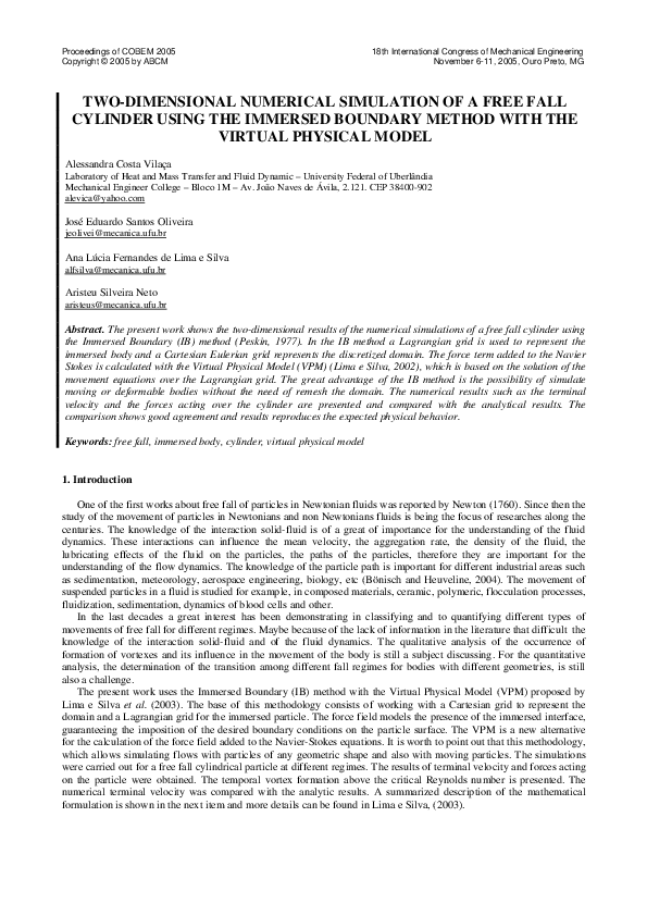 (PDF) Two-Dimensional Numerical Simulation of a Free Fall Cylinder ...