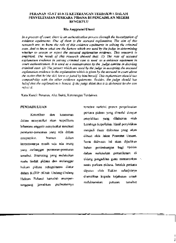 (PDF) Peranan Alat Bukti Keterangan Terdakwa Dalam Penyelesaian Perkara Pidana DJ Pengadjlan ...