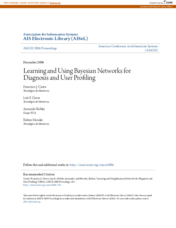 (PDF) Learning and using Bayesian networks for diagnosis and user profiling