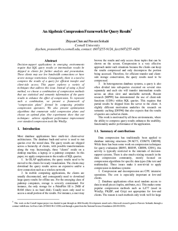 (PDF) An algebraic compression framework for query results