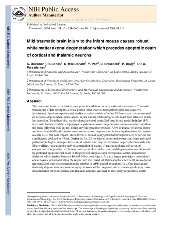 (PDF) Mild traumatic brain injury to the infant mouse causes robust ...