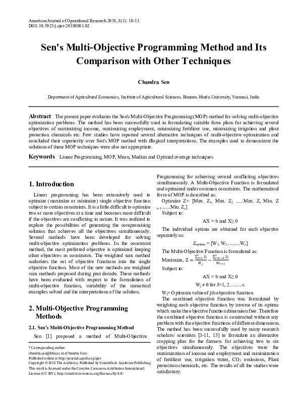 (PDF) Sen's Multi-Objective Programming Method and Its Comparison with ...