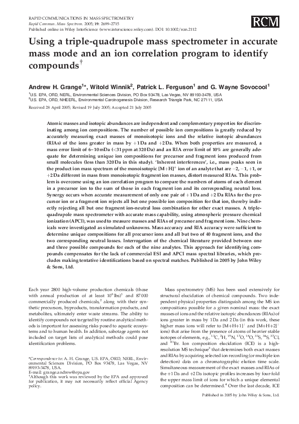 (PDF) Using a triple-quadrupole mass spectrometer in accurate mass mode and an ion correlation ...