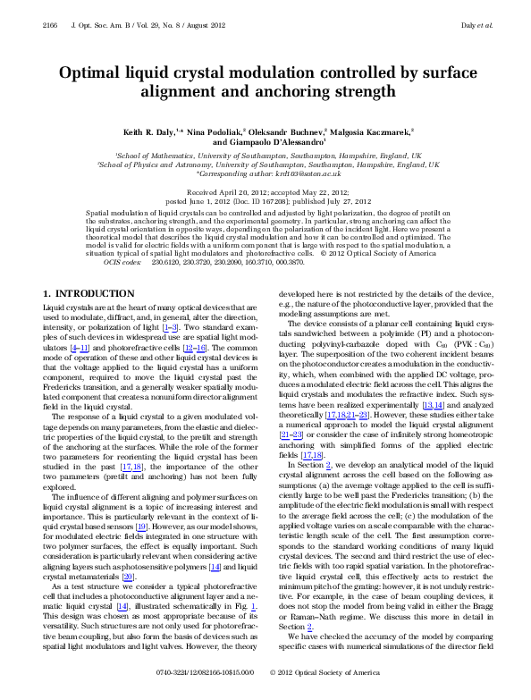 (PDF) Optimal liquid crystal modulation controlled by surface alignment and anchoring strength