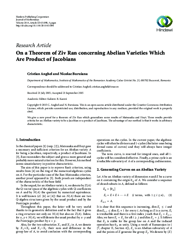 (PDF) On a Theorem of Ziv Ran concerning Abelian Varieties Which Are ...