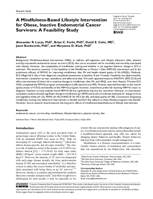 (PDF) A Mindfulness-Based Lifestyle Intervention for Obese, Inactive ...