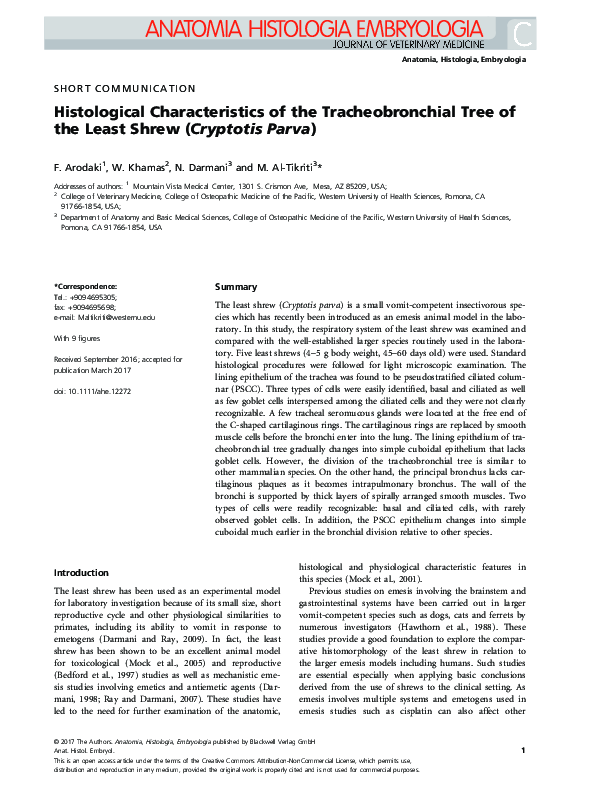(PDF) Histological Characteristics of the Tracheobronchial Tree of the ...