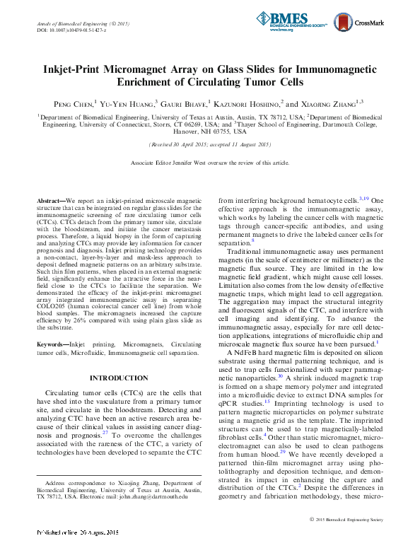 (PDF) Inkjet-Print Micromagnet Array on Glass Slides for Immunomagnetic Enrichment of ...