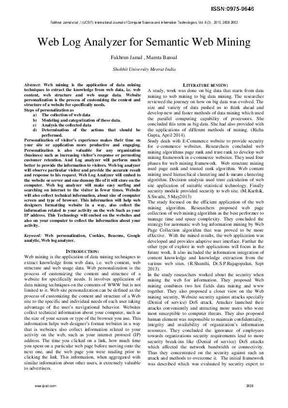 (PDF) Web Log Analyzer for Semantic Web Mining