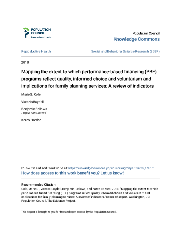 (PDF) Performance-Based Financing in Family Planning