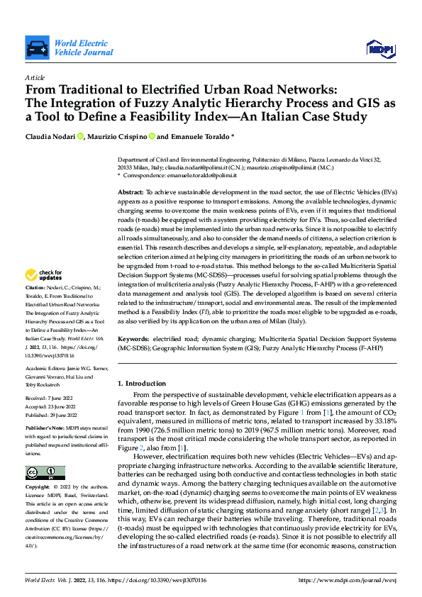 (PDF) From Traditional to Electrified Urban Road Networks: The Integration of Fuzzy Analytic ...