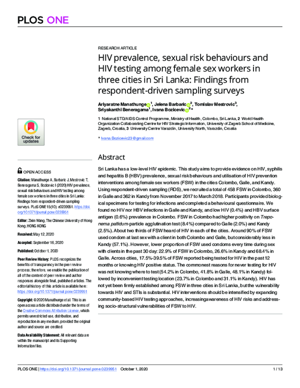 Pdf Hiv Prevalence Sexual Risk Behaviours And Hiv Testing Among