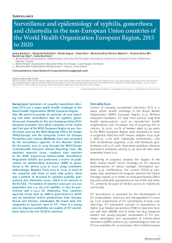 (PDF) Surveillance and epidemiology of syphilis, gonorrhoea and ...