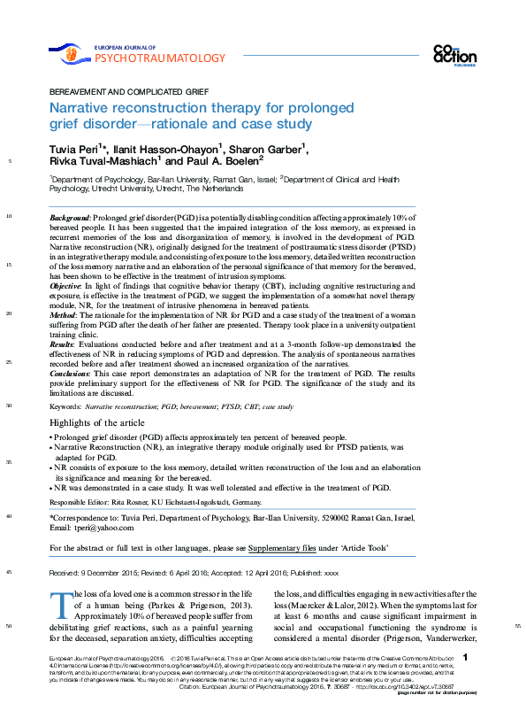 (PDF) Narrative reconstruction therapy for prolonged grief disorder ...
