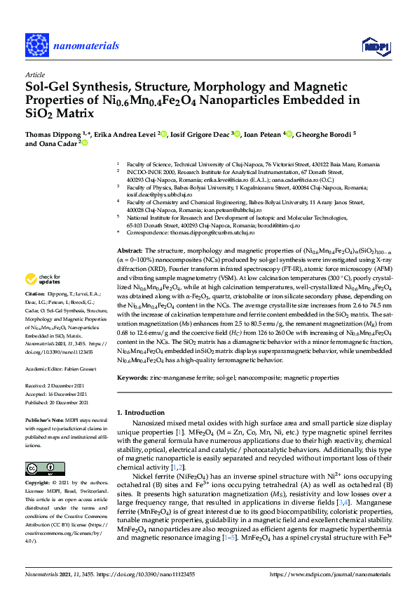(PDF) Sol-Gel Synthesis, Structure, Morphology and Magnetic Properties of Ni0.6Mn0.4Fe2O4 ...