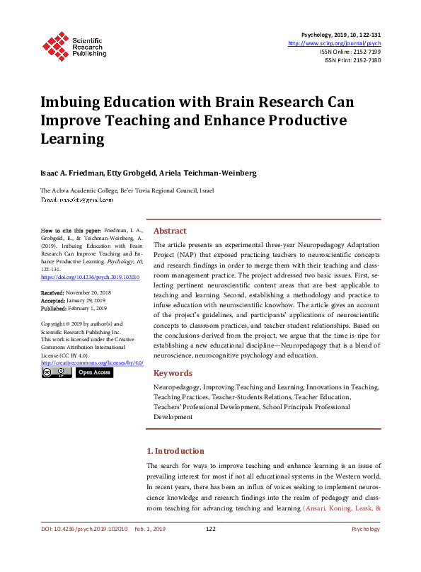 (PDF) Imbuing Education with Brain Research Can Improve Teaching and ...