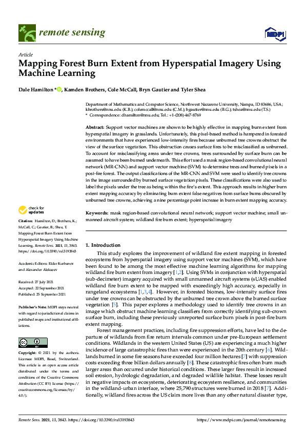 (PDF) Mapping Forest Burn Extent from Hyperspatial Imagery Using Machine Learning