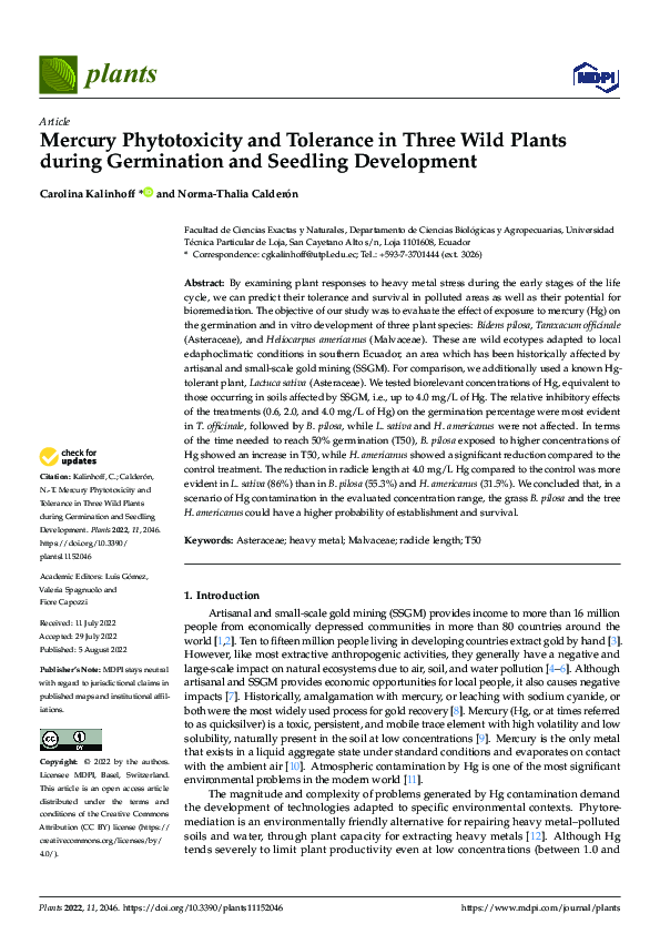 (PDF) Mercury Phytotoxicity and Tolerance in Three Wild Plants during ...