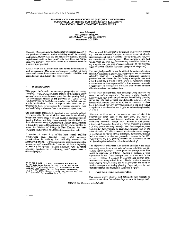 (PDF) Measurement and application of customer interruption costs/value ...