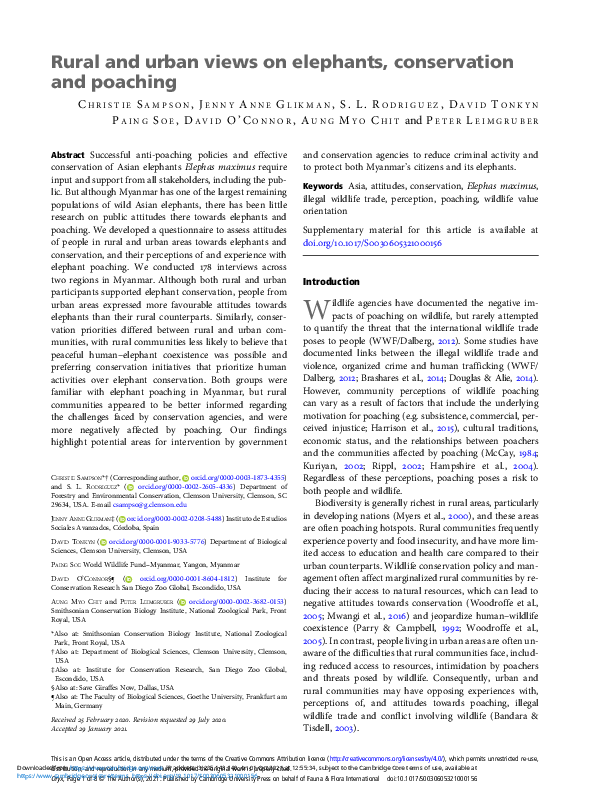 (PDF) Rural and urban views on elephants, conservation and poaching