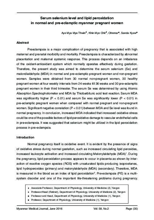 (PDF) Serum selenium level and lipid peroxidation in normal and pre ...