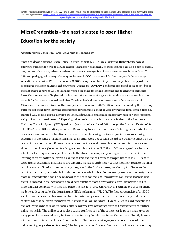 (PDF) MicroCredentials - the Next Big Step to Open Higher Education for the Society