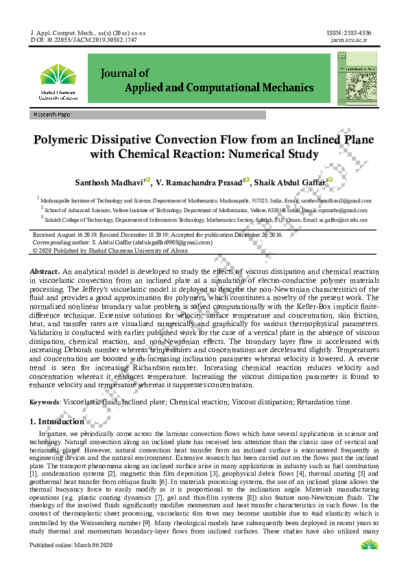 (PDF) Polymeric Dissipative Convection Flow from an Inclined Plane with Chemical Reaction ...