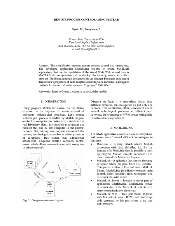 (PDF) Remote Process Control Using Matlab