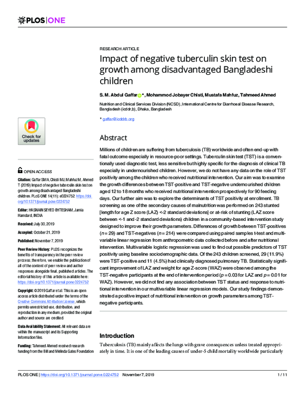(PDF) Impact of negative tuberculin skin test on growth among ...
