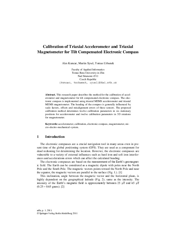 (PDF) Calibration of Triaxial Accelerometer and Triaxial Magnetometer for Tilt Compensated ...