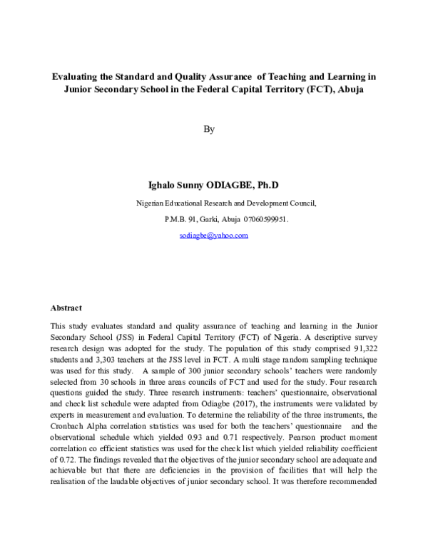 (DOC) Evaluating the Standard and Quality Assurance of Teaching and ...