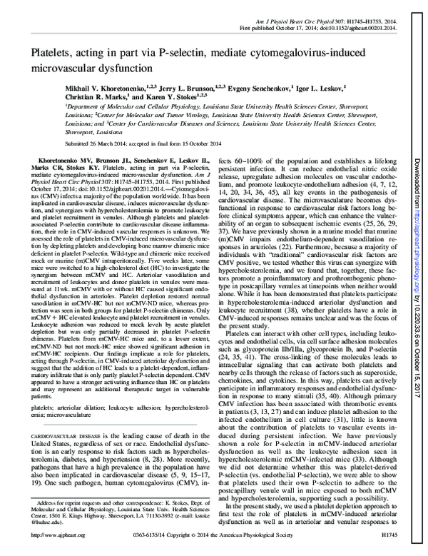 (PDF) Platelets, acting in part via P-selectin, mediate cytomegalovirus ...