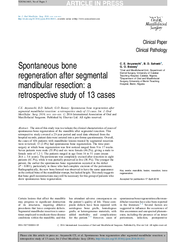 (PDF) Spontaneous bone regeneration after segmental mandibular ...