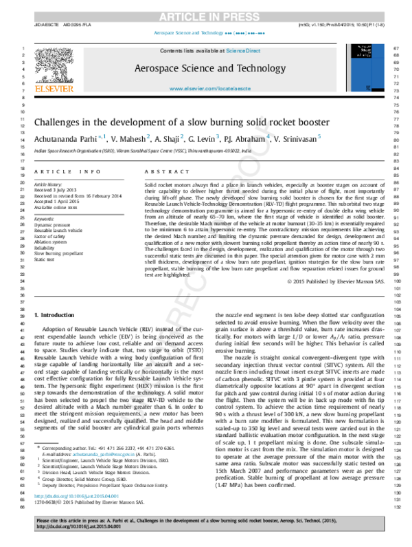 (PDF) Challenges in the development of a slow burning solid rocket booster