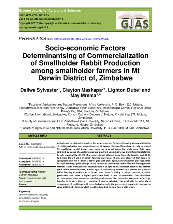 (PDF) Socio-economic Determinants of Commercialization of Smallholder ...