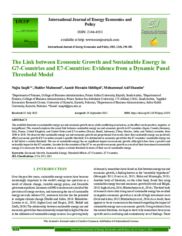 (PDF) The Link between Economic Growth and Sustainable Energy in G7 ...
