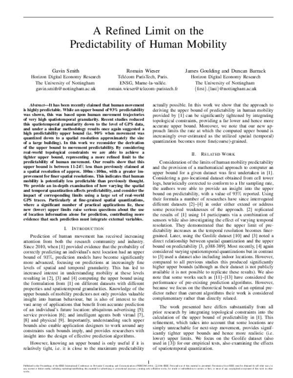 (PDF) A refined limit on the predictability of human mobility