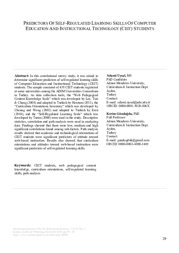 (PDF) Predictors of Self-Regulated Learning Skills of Computer Education and Instructional ...