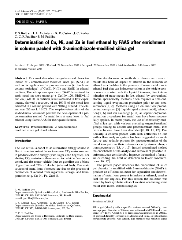 (PDF) Determination of Cu, Ni, and Zn in fuel ethanol by FAAS after enrichment in column packed ...