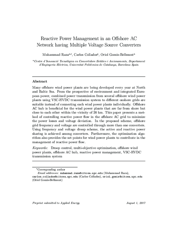 (PDF) Reactive power management in an offshore AC network having ...