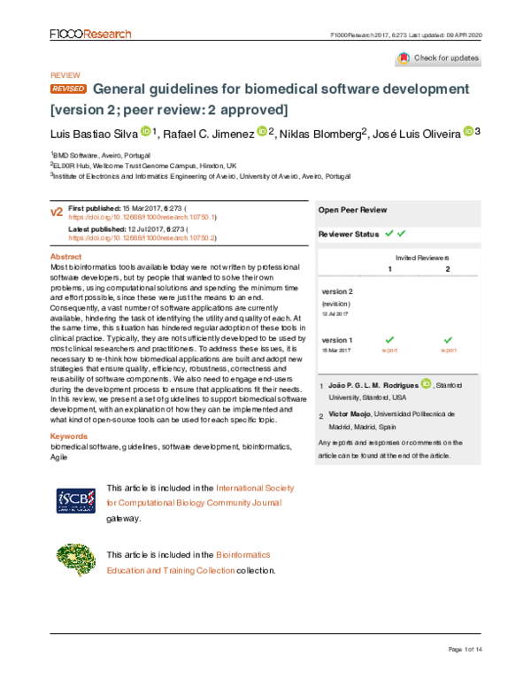 (PDF) General guidelines for biomedical software development