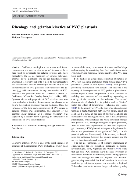 (PDF) Rheology and gelation kinetics of PVC plastisols