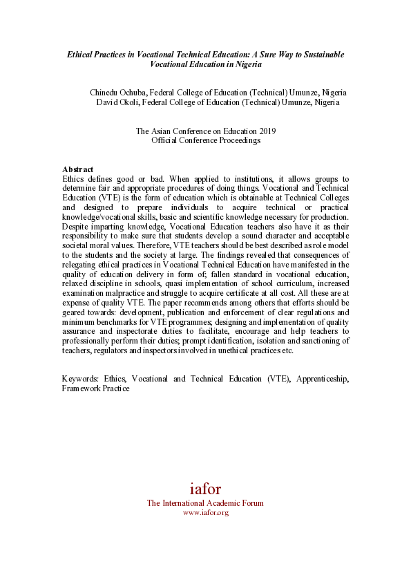 (PDF) Ethical Practices in Vocational Technical Education: A Sure Way ...