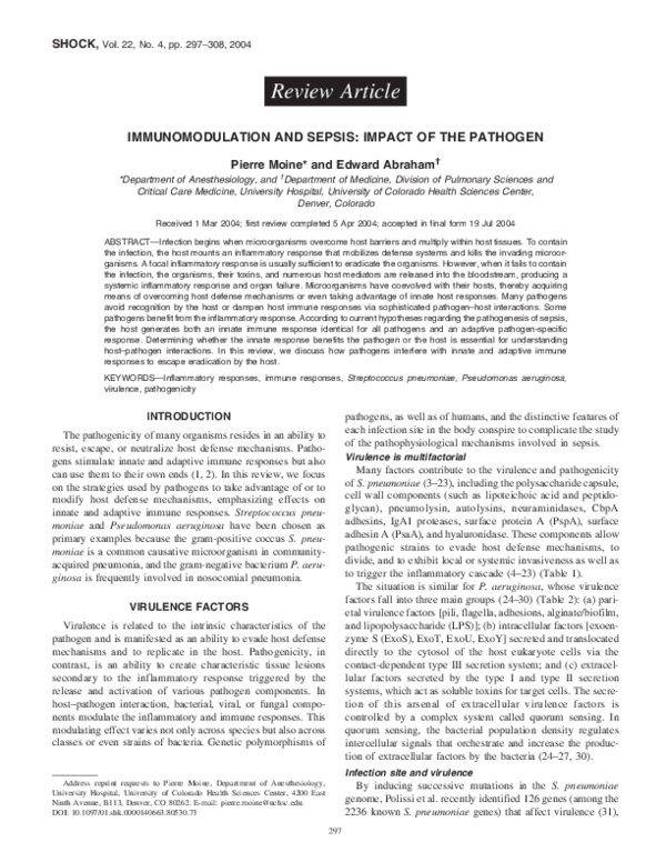 (PDF) Immunomodulation and Sepsis: Impact of the Pathogen