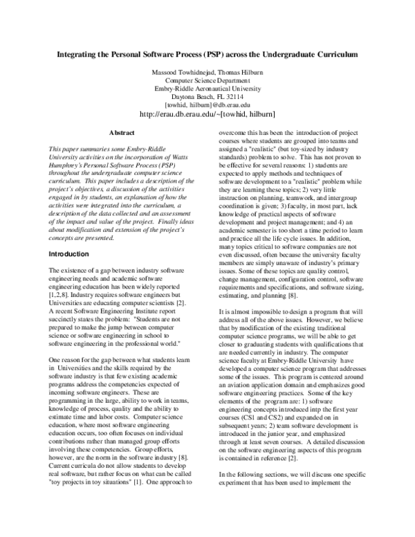 (PDF) Integrating the Personal Software Process (PSP) across the undergraduate curriculum ...