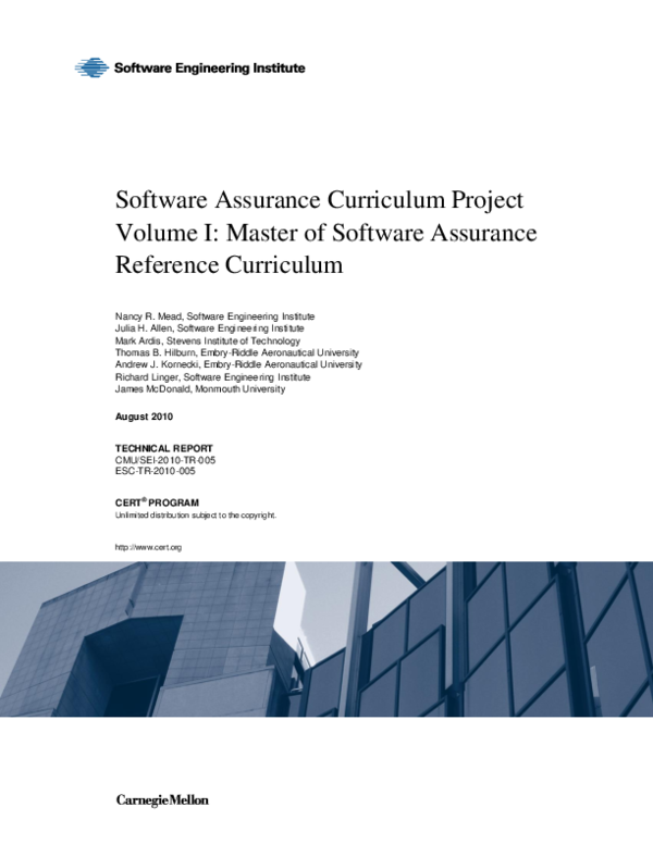 (PDF) Software Assurance Curriculum Project Volume 1: Master of ...