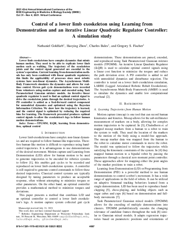 (PDF) Control of a lower limb exoskeleton using Learning from ...