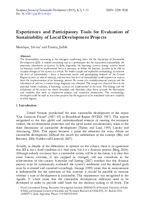 (PDF) Experiences and Participatory Tools for Evaluation of Sustainability of Local Development ...